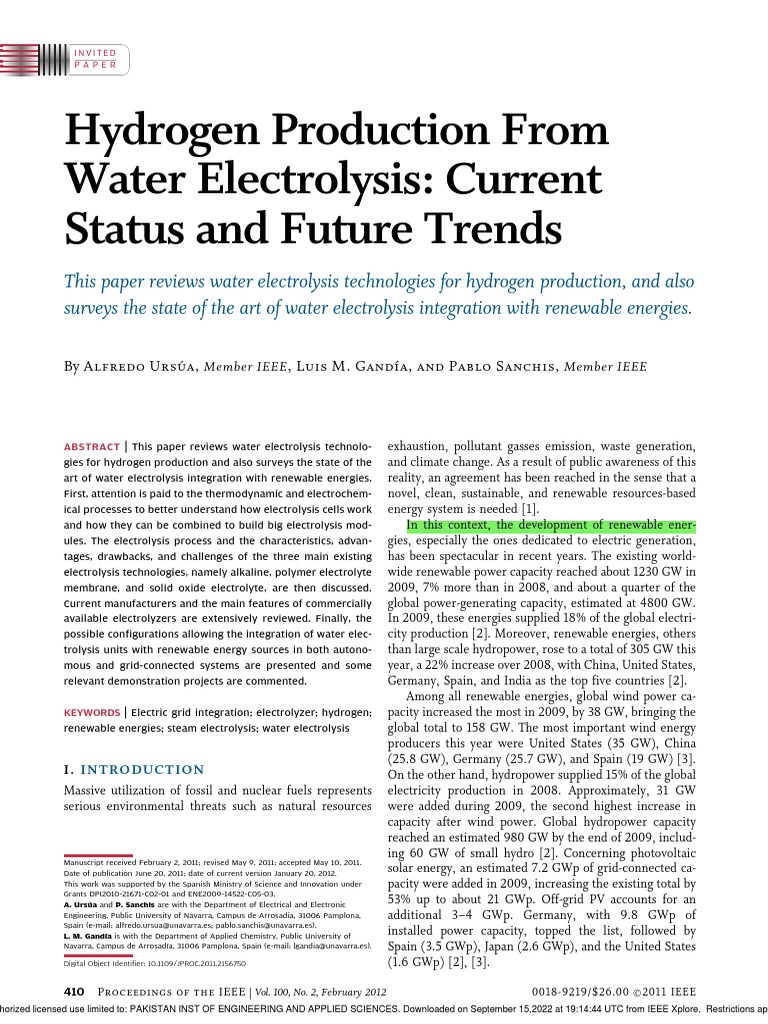Hydrogen Production From Water Electrolysis Current Status and Future ...