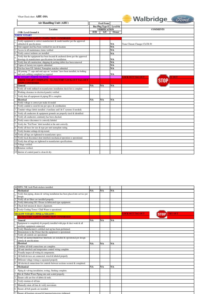 AHU-10A Installation Verification Checklist | PDF | Electrical Wiring ...