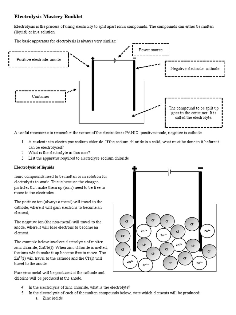 Electrolysis Mastery Pdf Chlorine Redox