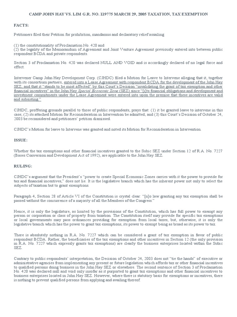 John Hay vs. Lim . | PDF | Taxes | Tax Exemption