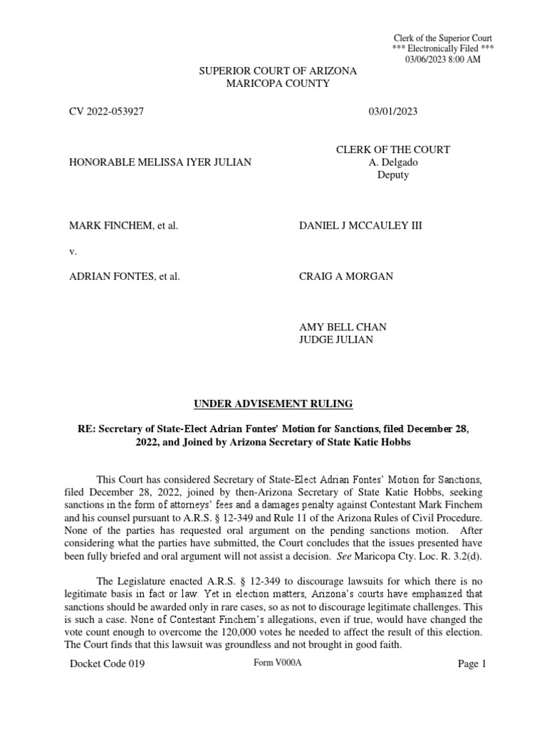 CV2022-053927 Under Advisement Ruling Sanctions | PDF | Federal Rules ...