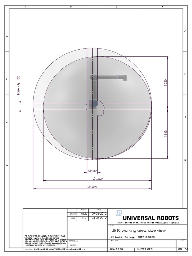 UR10 Working Area and Dimensions | PDF