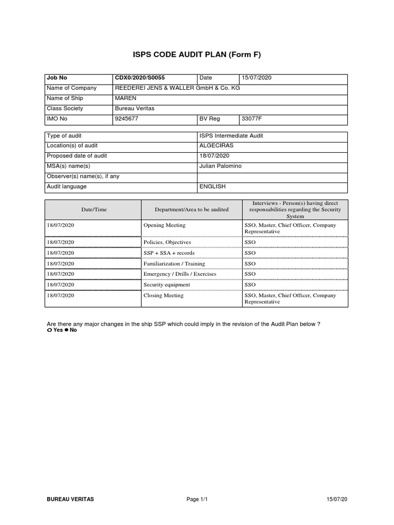 ISPS Code Audit Plan Form F | PDF