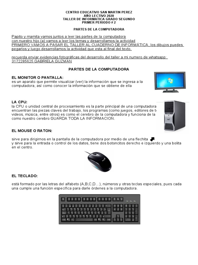 Taller de Informatica #2 Grado Segundo | PDF | Monitor de computadora | Teclado