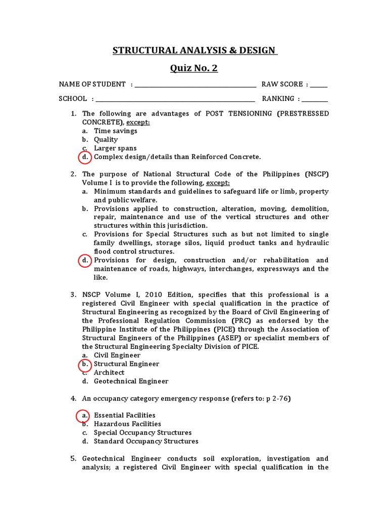 Structural Analysis Quiz No. 2 | PDF | Beam (Structure) | Concrete