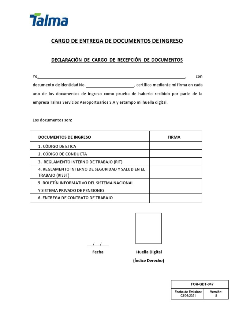 2 - Formato de Cargo de Entrega de Documentos de Ingreso | Descargar ...