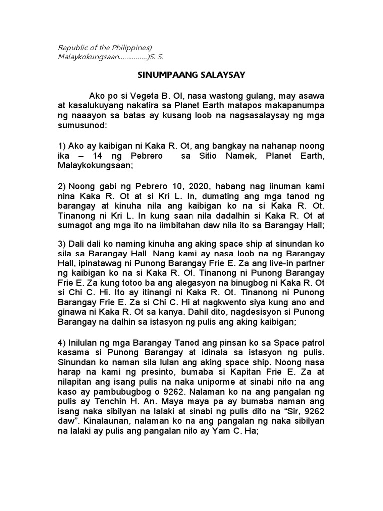 Affidavit of Witness - Tagalog - Sample | PDF