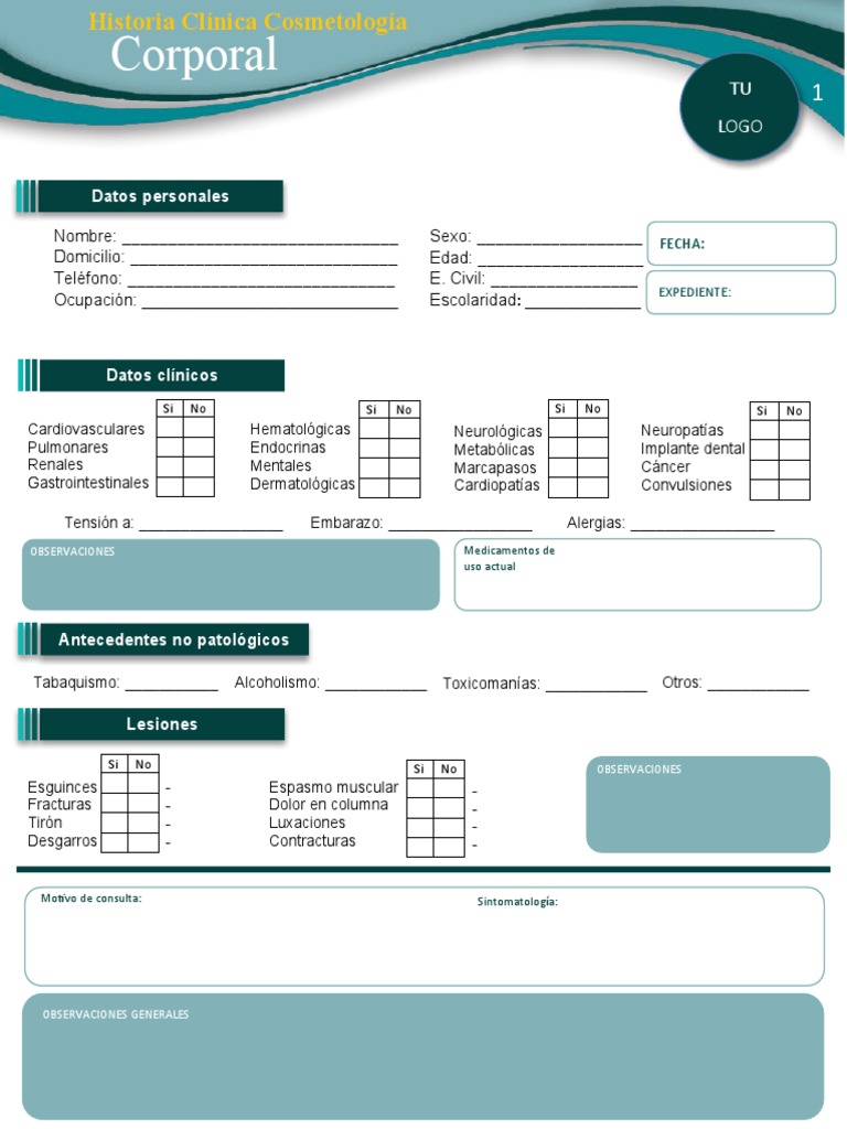 1. Historia Clínica Corporal - Cosmetologia | PDF | Enfermedades y trastornos humanos | Medicina ...