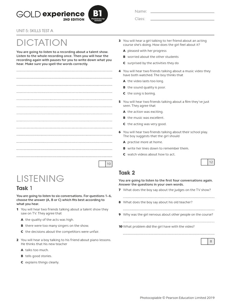 Gold Exp B1 U5 Skills Test A | PDF