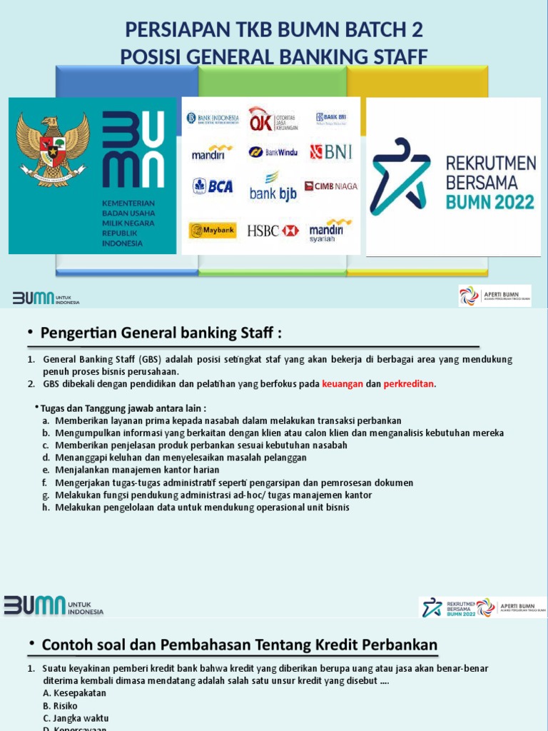 Persiapan TKB BUMN Batch 2 Posisi General Banking Staff | PDF