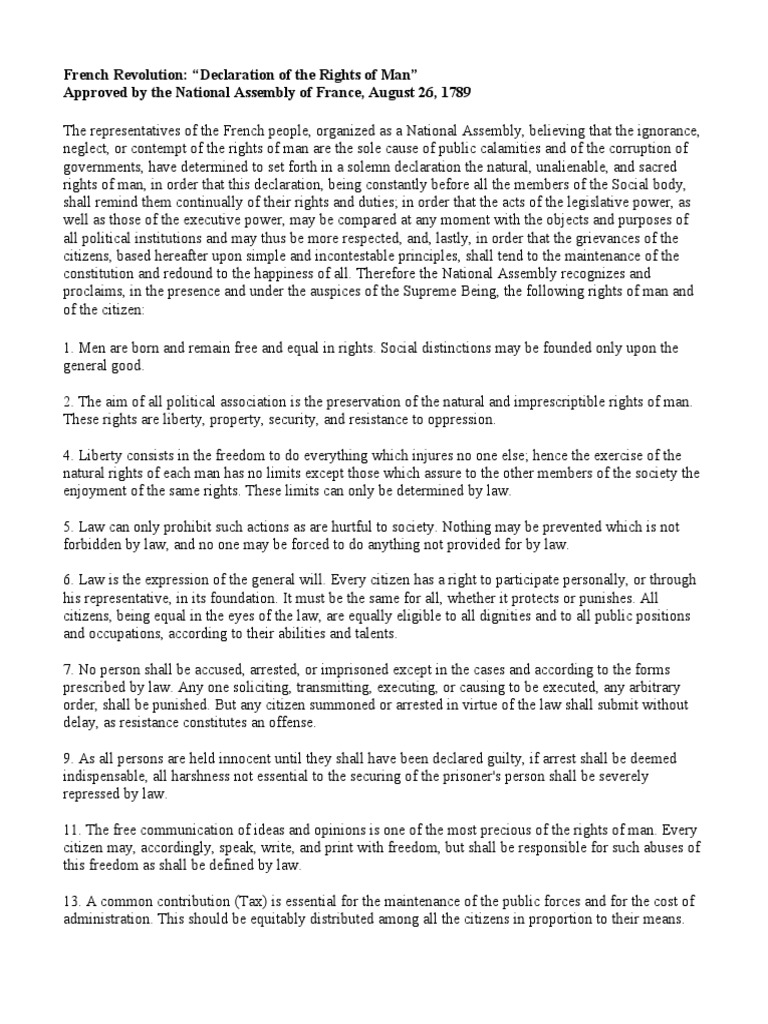 Declaration of Rights of Man Worksheet | PDF | Applied Ethics | Ethical Principles