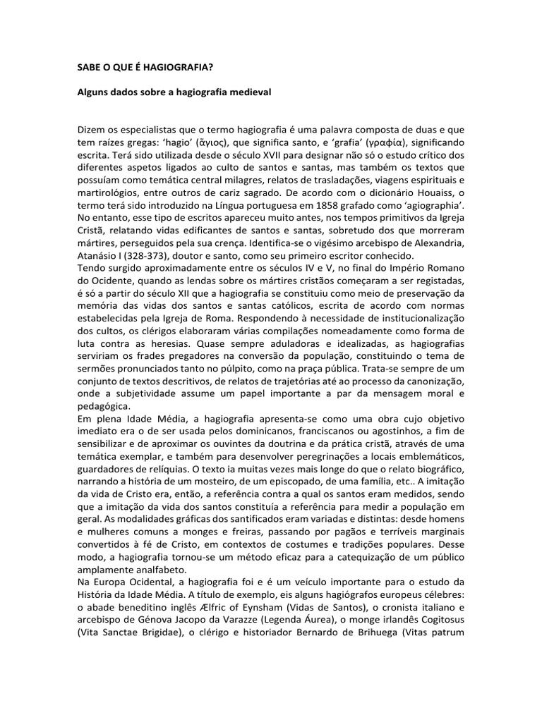 Sabe o Que É Hagiografia | PDF | Santo | Igreja católica