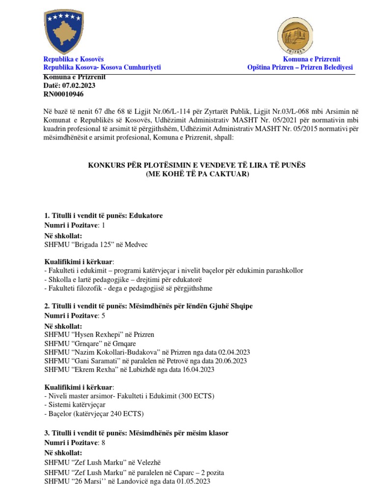 Konkurs Per Mesimdhenes | PDF