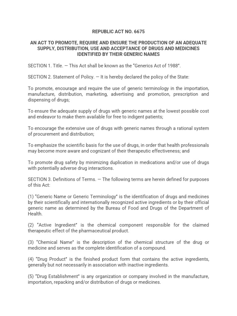 Ra 6675 - Generics Act of 1988 | Download Free PDF | Generic Drug ...