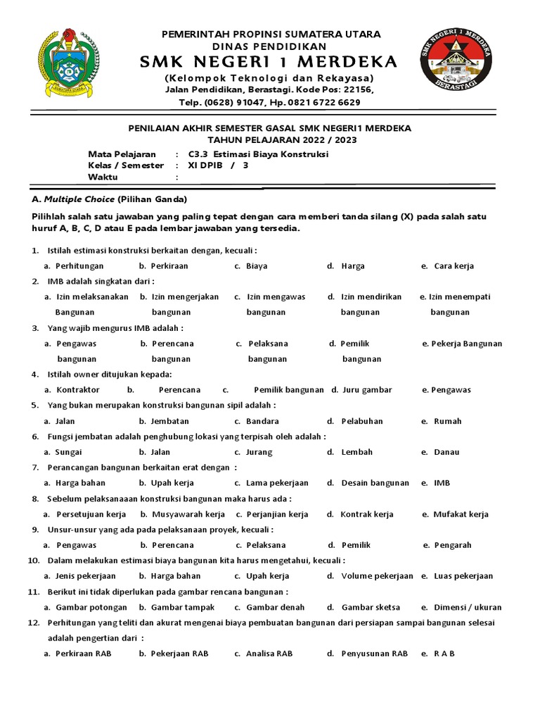 c3.3 Estimasi Biaya Konstruksi Kelas Xi Dpib | PDF