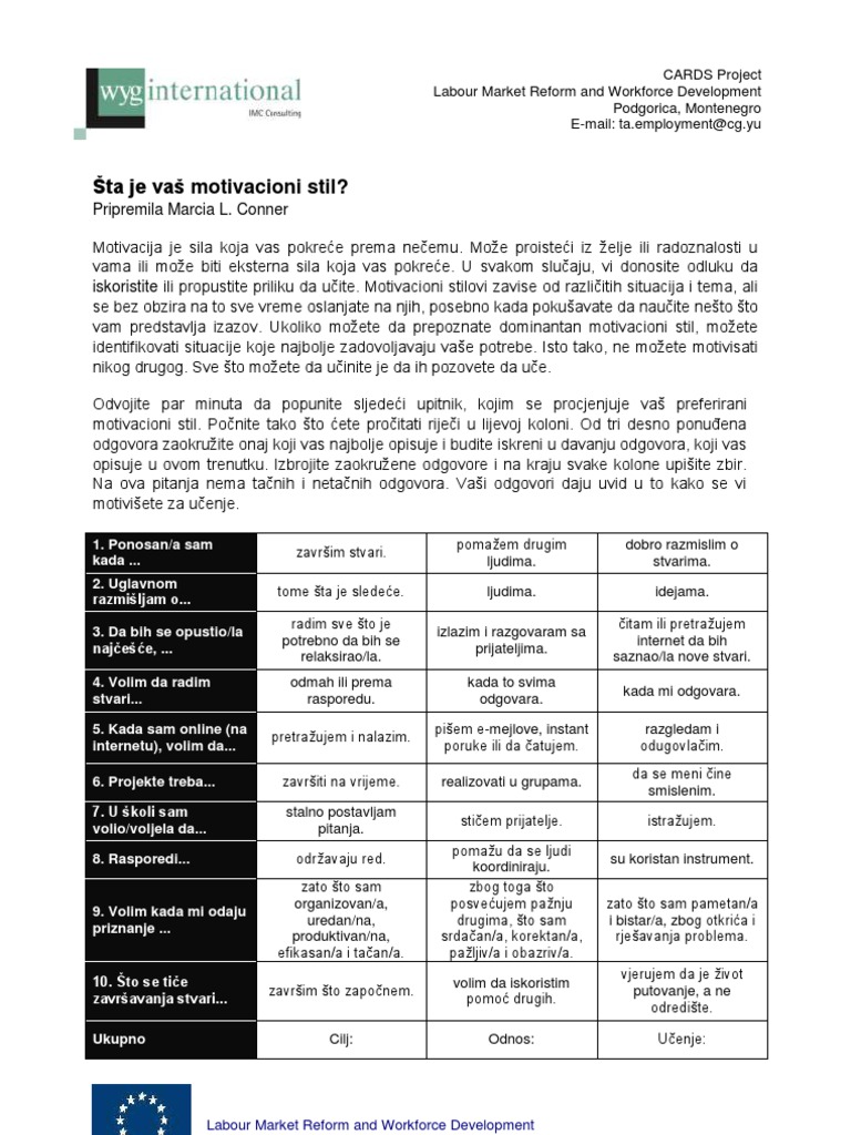 12 Motivacioni Upitnik | PDF