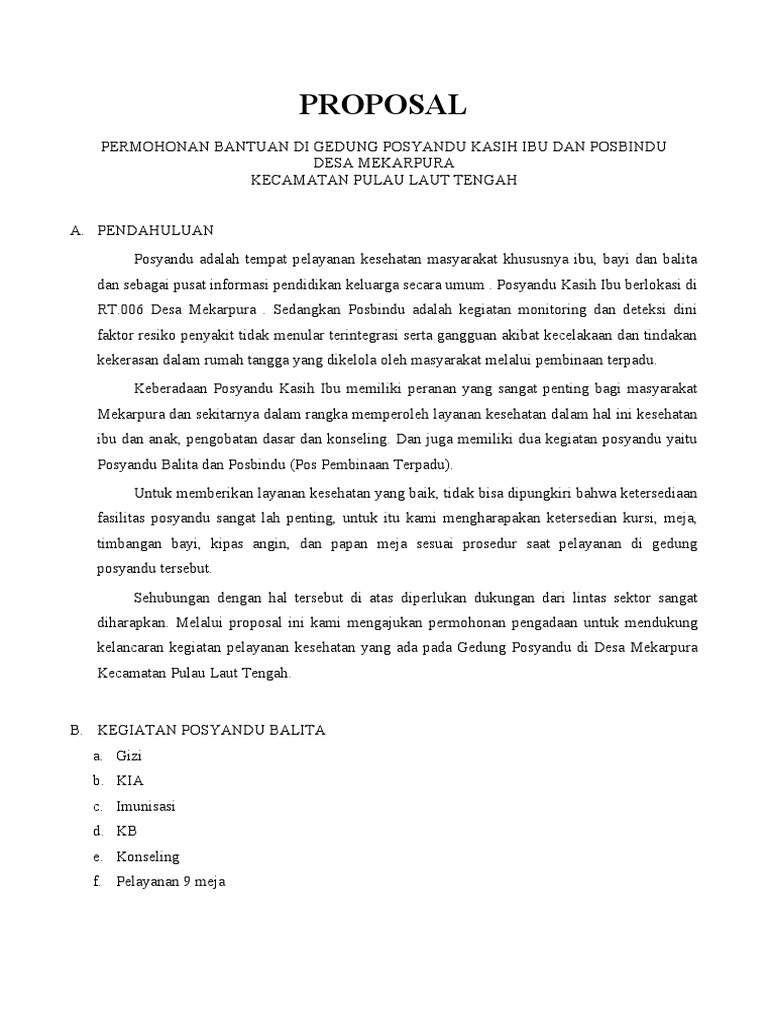 Proposal Bantuan Alat Gedung Posyandu | PDF