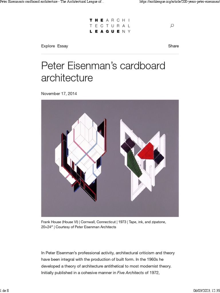 Peter Eisenman's Cardboard Architecture - The Architectural League of New York | PDF