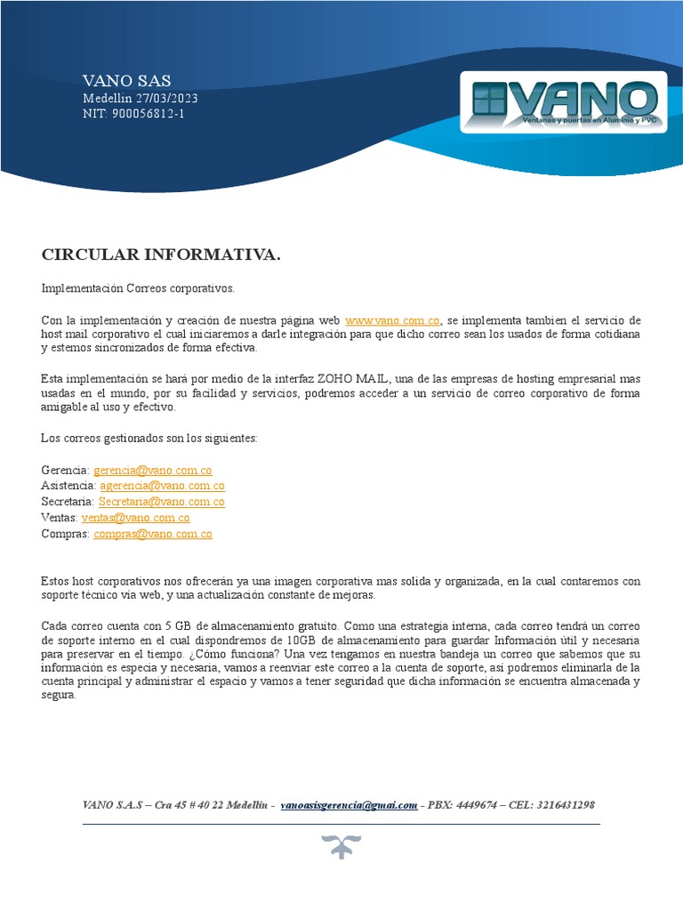 Circular Informativa Cambio de Correos Empresarial Vano | PDF | ciberespacio | Desarrollo de ...