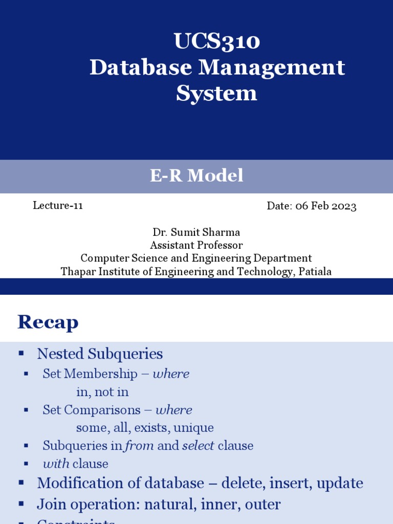 UCS310-Lec-11 230213 141523 | PDF | Conceptual Model | Data Model