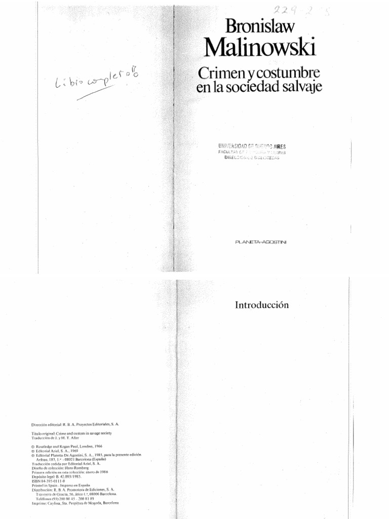 Malinowski Bronislaw Crimen y Costumbre | PDF