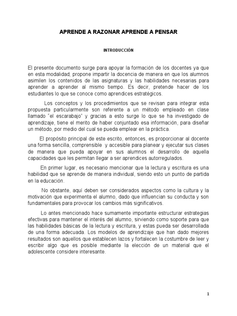 Aprende A Razonar Aprende A Pensar Imprimir | PDF | Aprendizaje | Enseñando