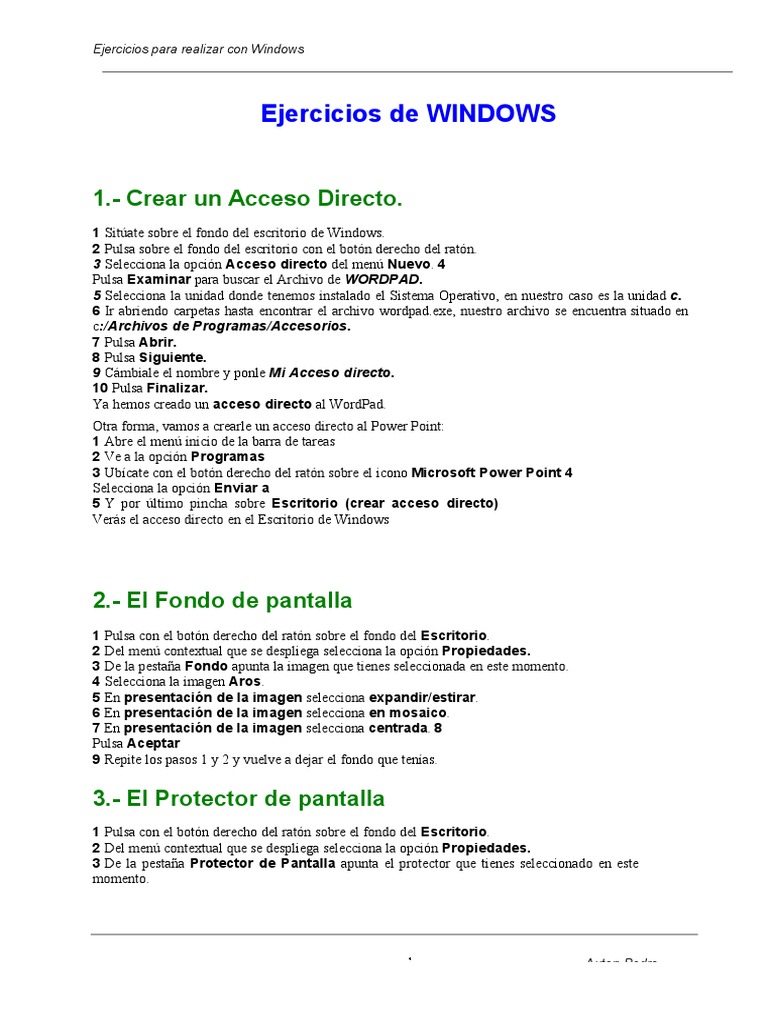 Ejercicios Windows | PDF | Ventana (informática) | Software