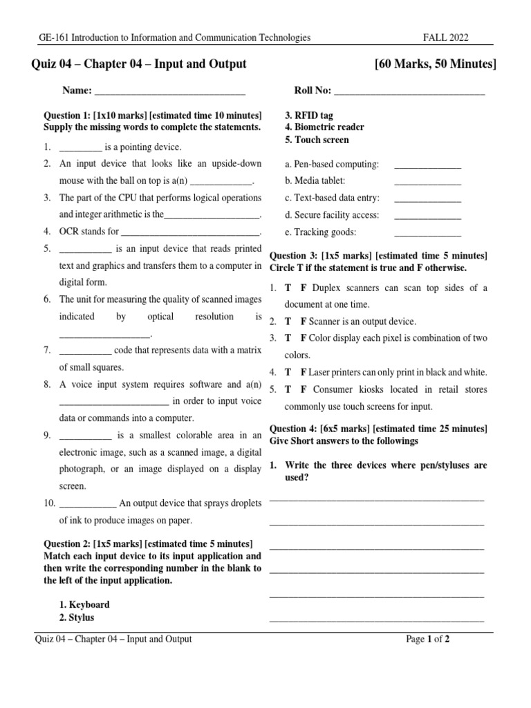 Class Quiz 04 - Chapter 04 - Input and Output | PDF | Image Scanner ... Class Quiz 04 - Chapter 04 - Input and Output | PDF | Image Scanner ...