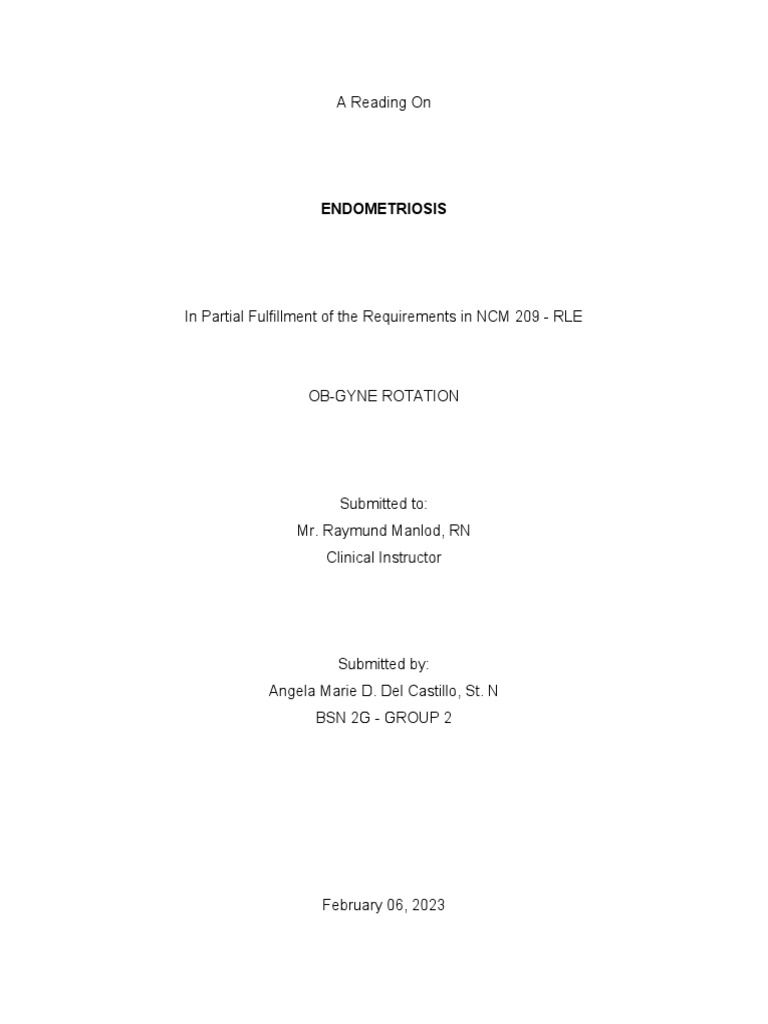 Del Castillo Reading Endometriosis | PDF | Infertility | Health Sciences Del Castillo Reading Endometriosis | PDF | Infertility | Health Sciences