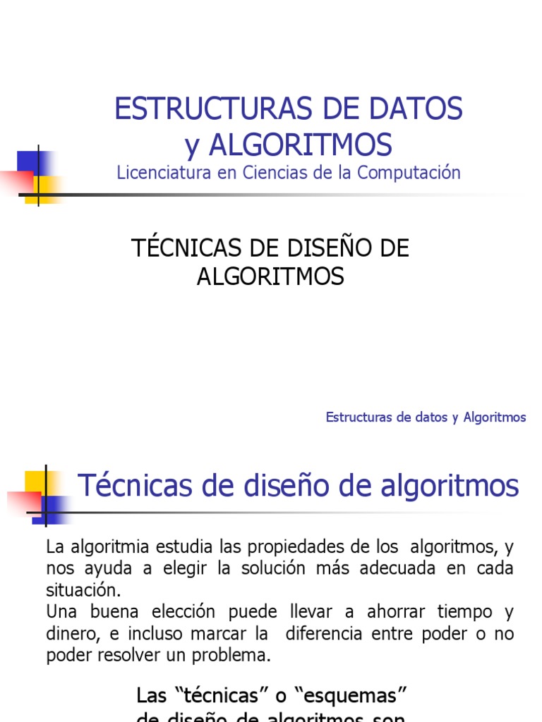 Tecnicas De Diseño De Algoritmos Pdf Programación Dinámica Programación De Computadoras