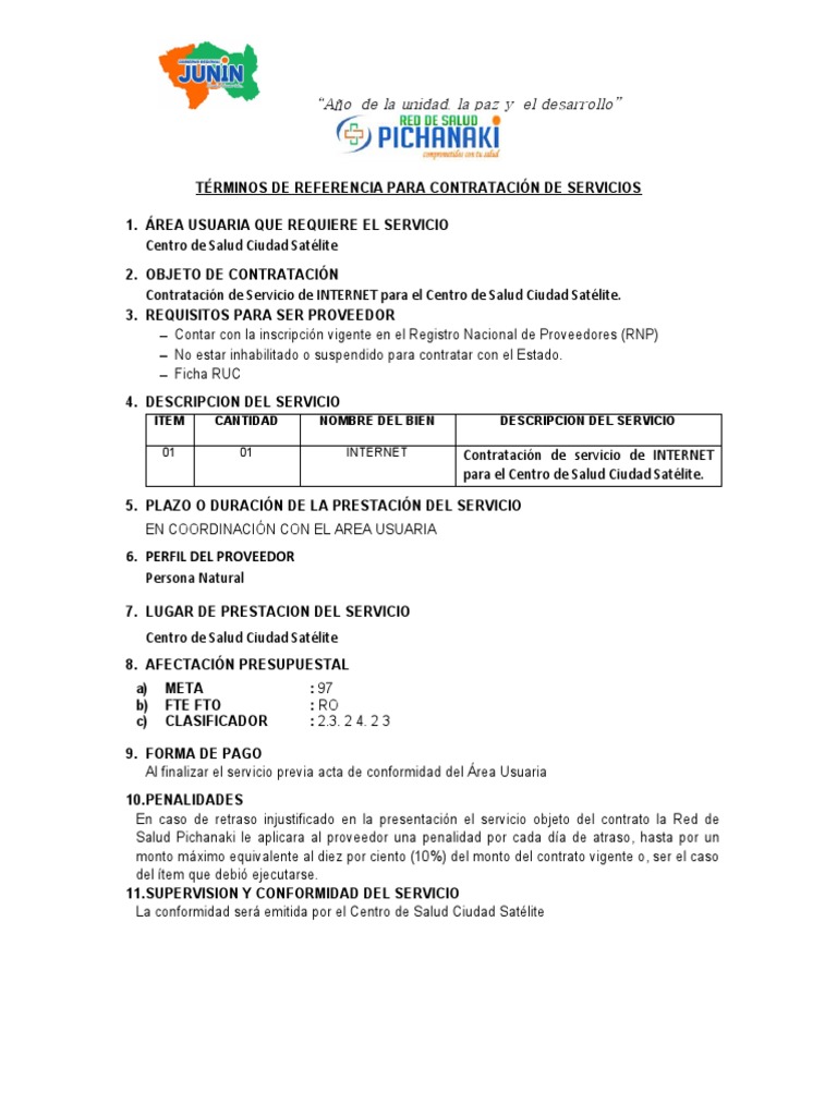Modelo TDR - Servicio de Internet | PDF Modelo TDR - Servicio de Internet | PDF