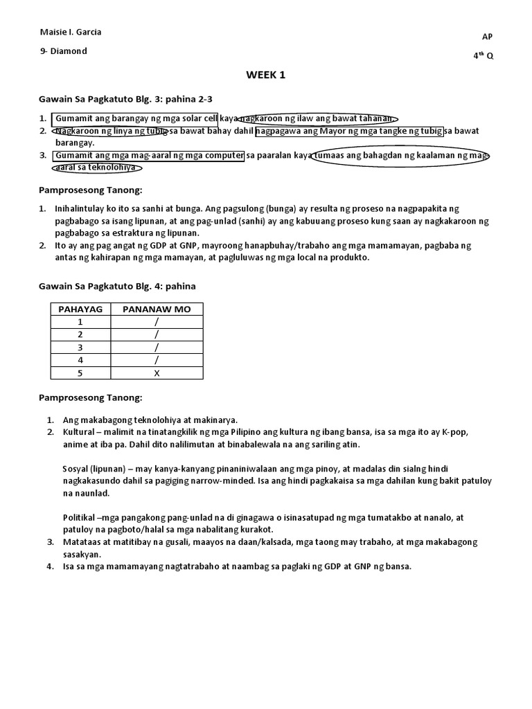 Ap 4TH Q Answersheet | PDF