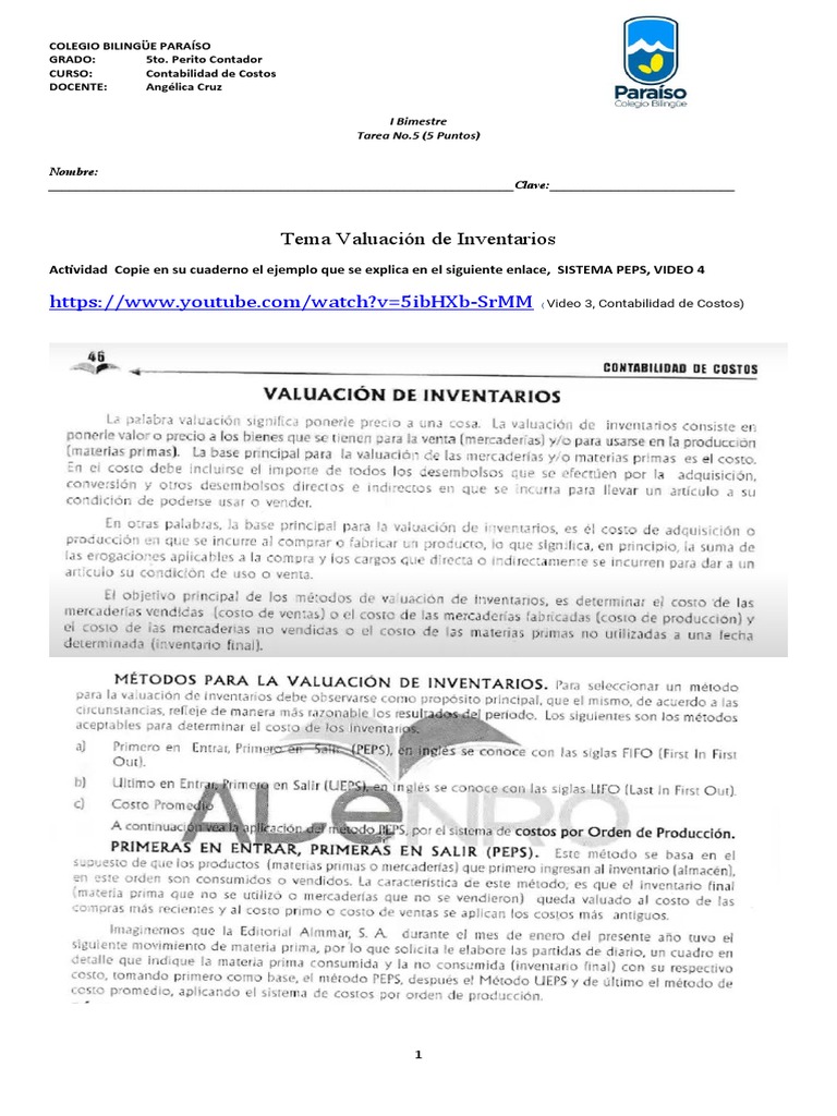 Contabilidad de Costos 5to. PC - Tarea 5 PEPS | PDF
