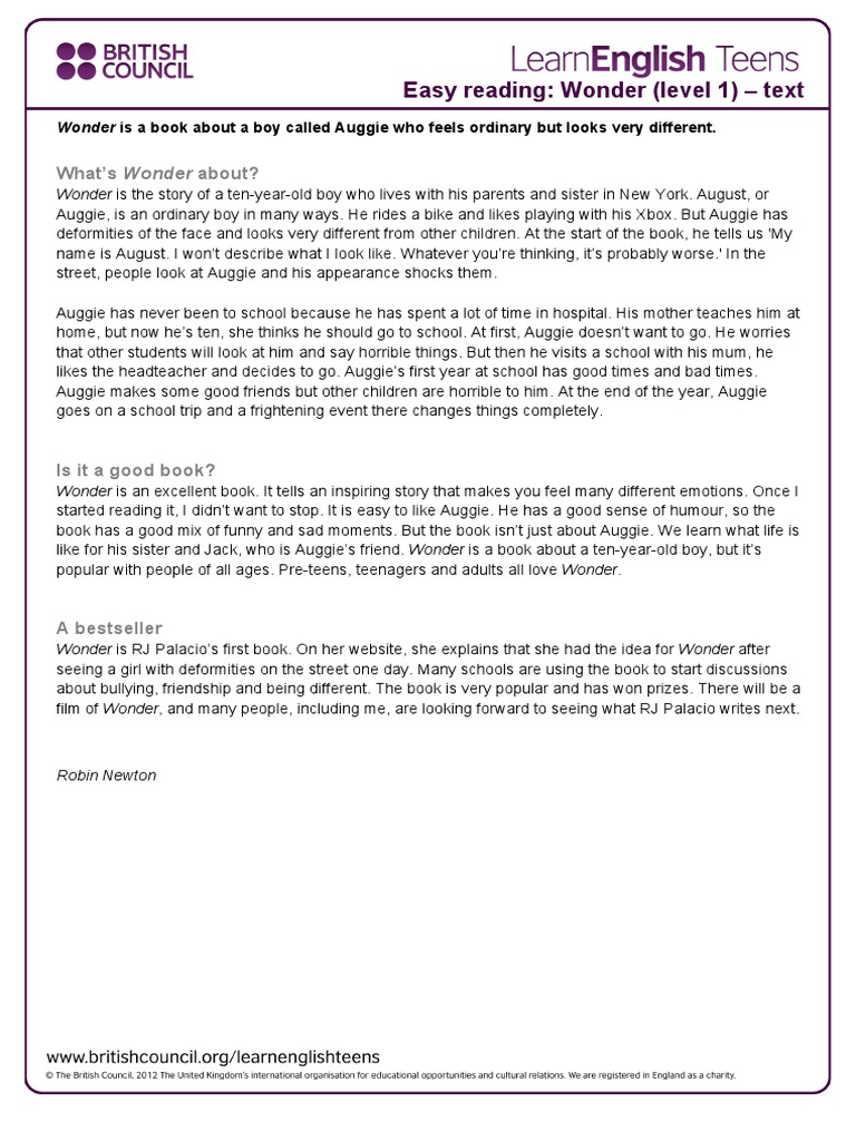 Wonder A2 - Text 0 | PDF