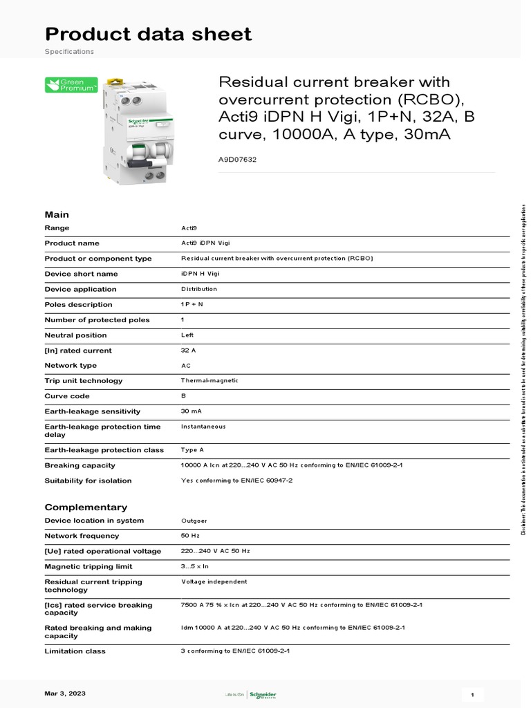 Acti9 iDPN Vigi - A9D07632 | PDF | Alternating Current | Electric Power