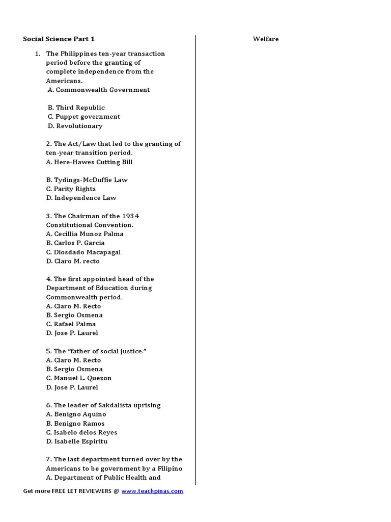 Understanding Philippine History and Civics Through Multiple Choice ...