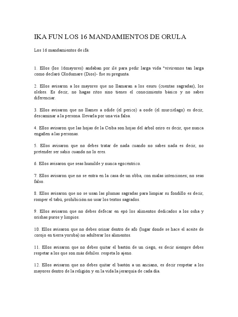Ika Fun Y Los 16 Mandamientos de Orula | PDF | Santeria