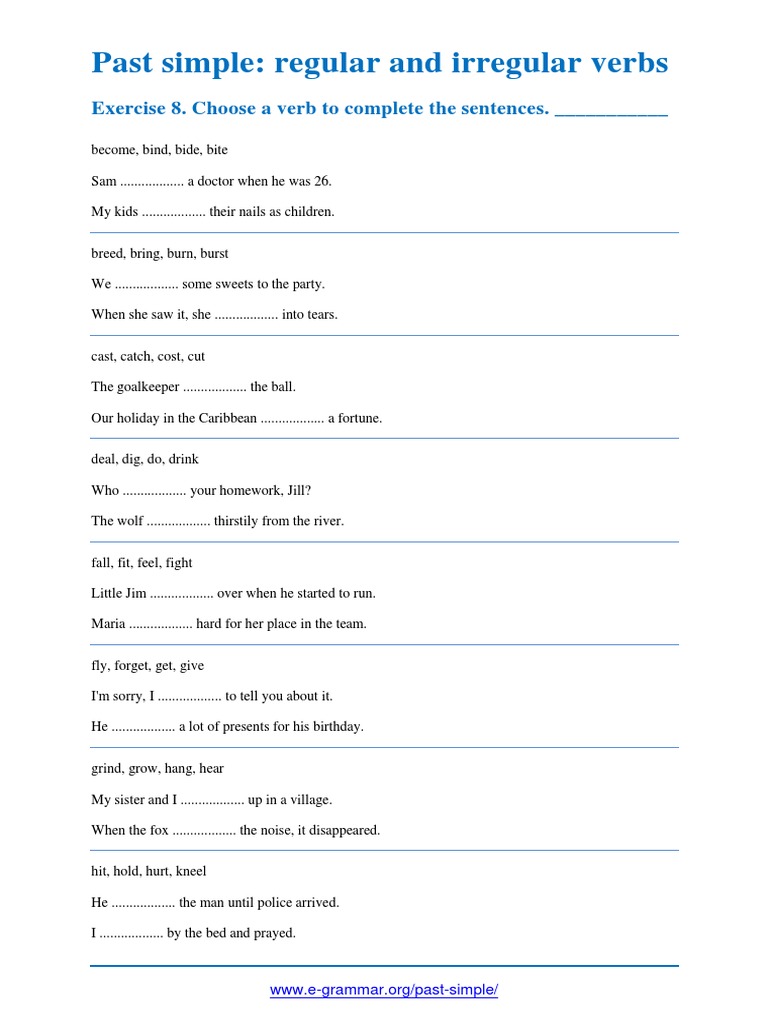 Past Simple Verbs Exercise 8 | PDF