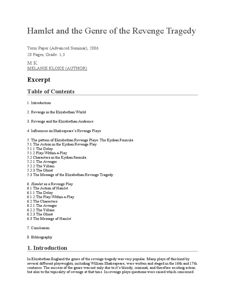 Hamlet and The Genre of The Revenge Tragedy | PDF