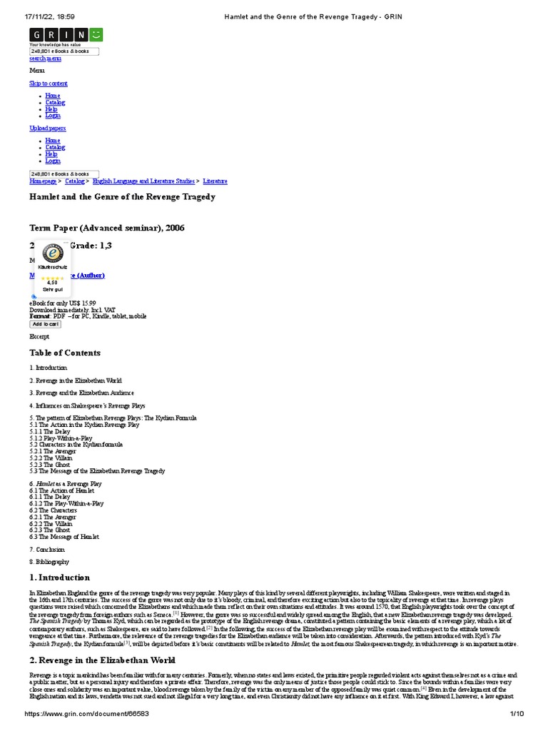 REVENGE in Elizabethan Times Hamlet and The Genre of The Revenge ...