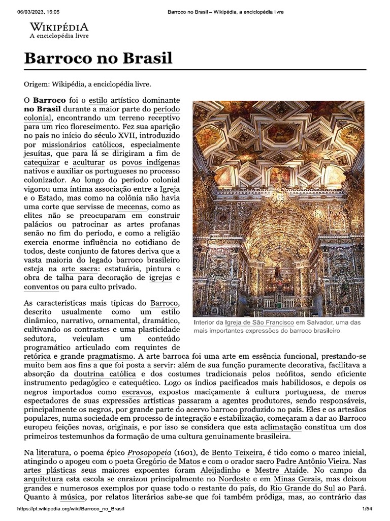 Barroco No Brasil - Wikipédia, A Enciclopédia Livre | PDF