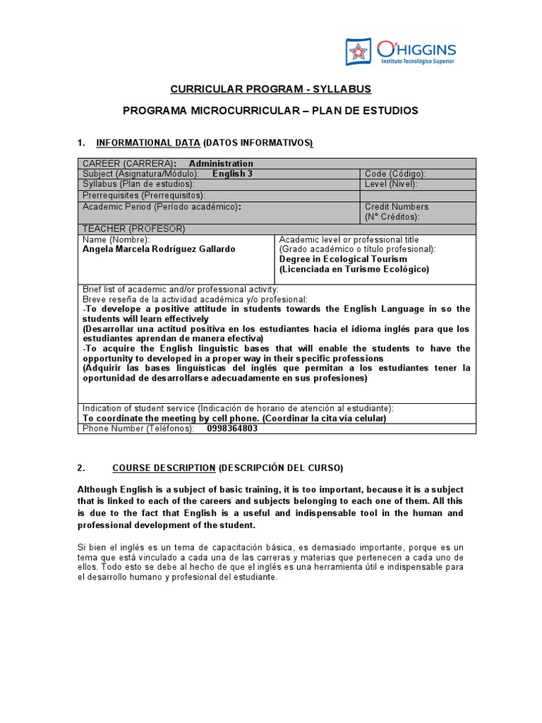 Angela ENGLISH SYLLABUS 3 ADM Mixto | PDF | Lingüística | Cognición