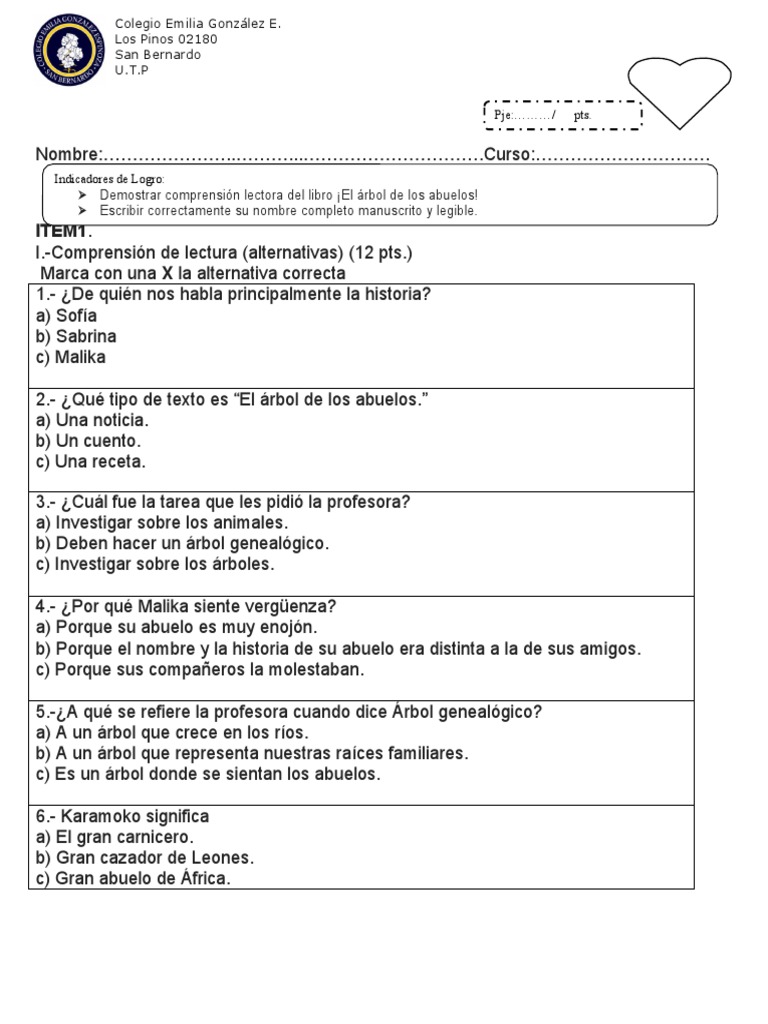 EvaluaciÃ N Del Libro El Árbol de Los Abuelos | PDF