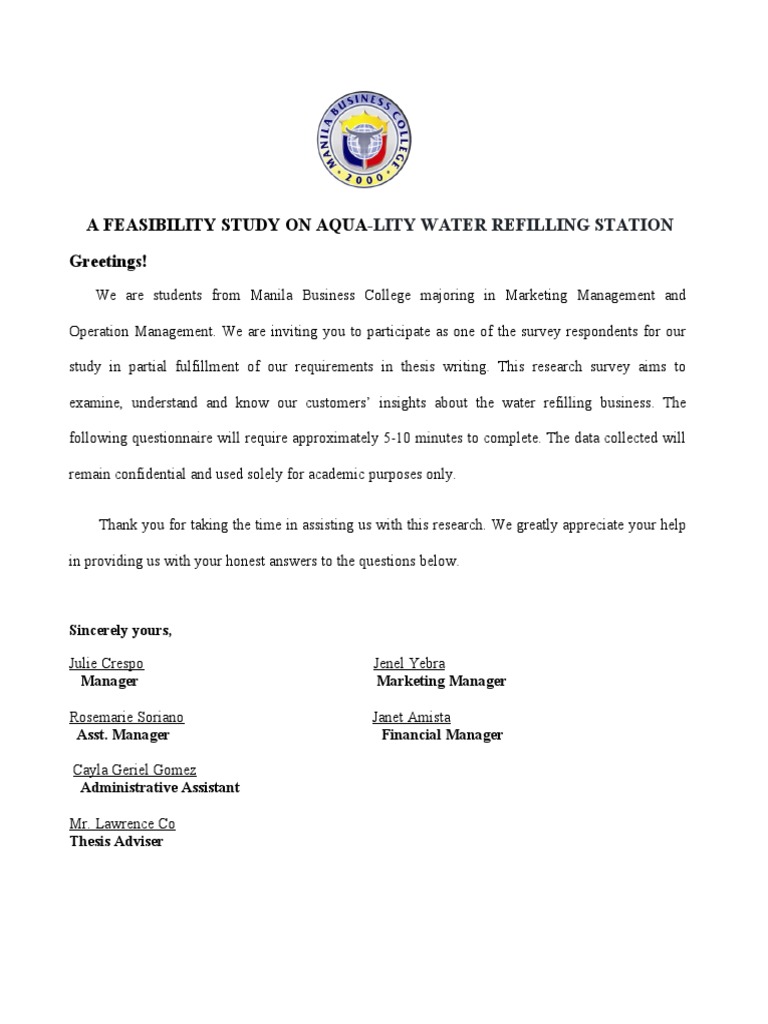 AQUA LITY Questionnaire | PDF