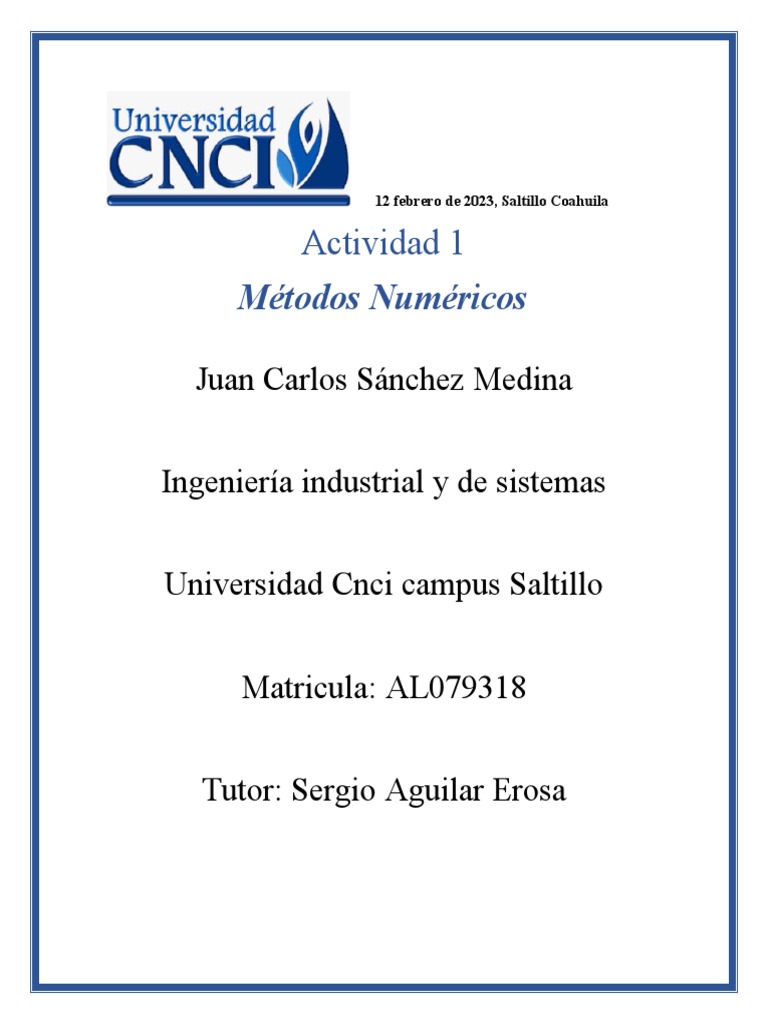 Actidad 1 Metodos Numericos | PDF | Análisis numérico | Algoritmos
