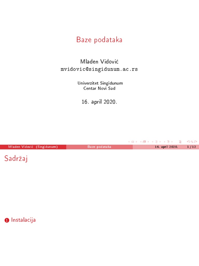 Baze Podataka: Mladen Vidovi Mvidovic@singidunum - Ac.rs | PDF