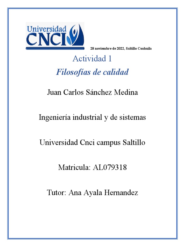 Actividad 1 Filosofias de Calidad | PDF