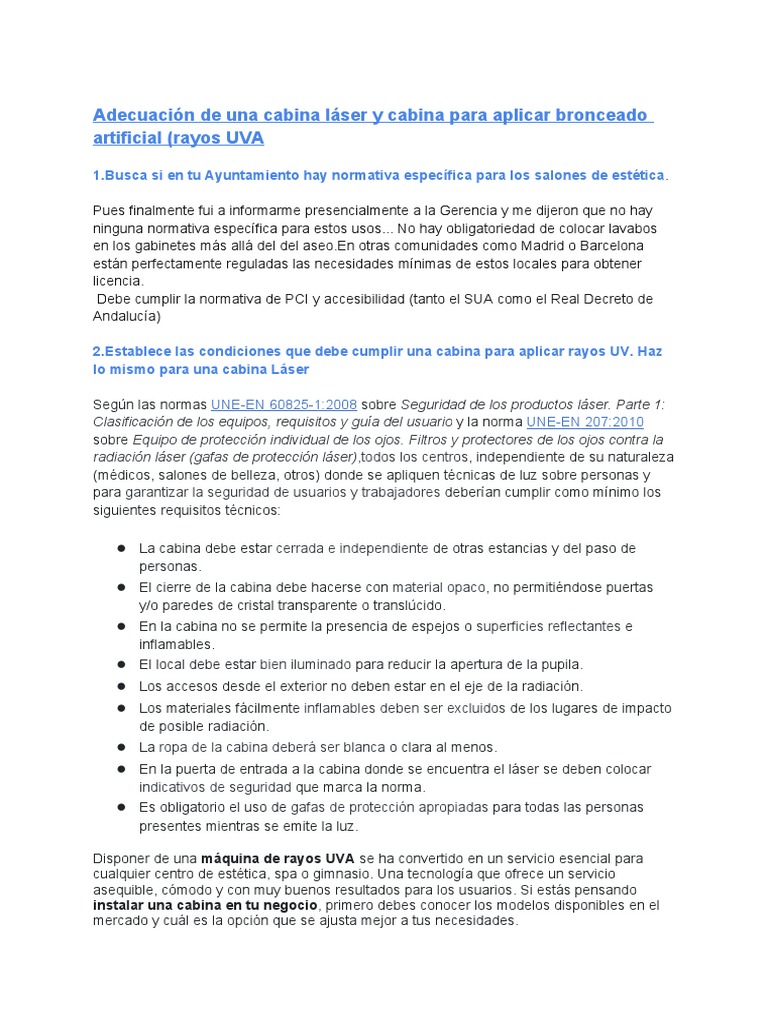 Adecuación de Una Cabina Láser y Cabina para Aplicar Bronceado ...