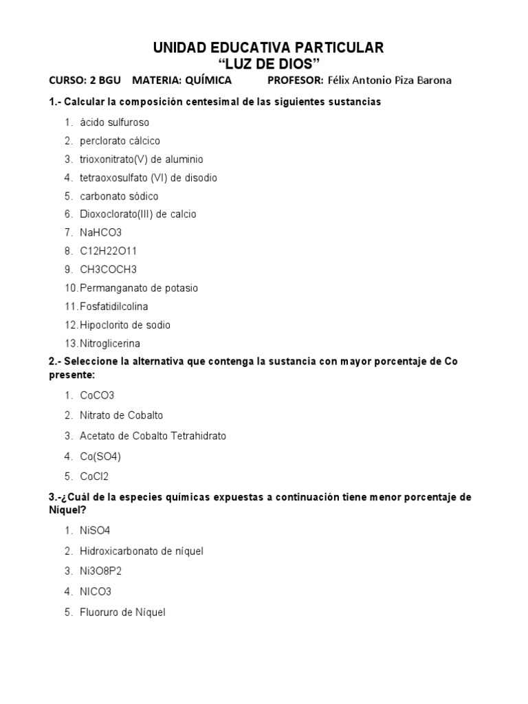 Composicion Centesimal | PDF | Tecnología