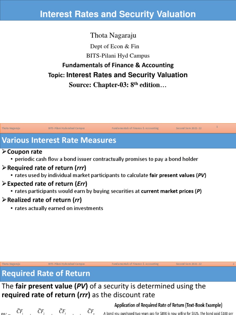 Interest Rates and Security Valuation | PDF | Bond Duration | Bonds ...